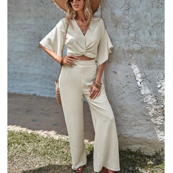 MODA ME COUTURE | Tops | Coord Set Boho Style Twist Front Crop Top Wide ...